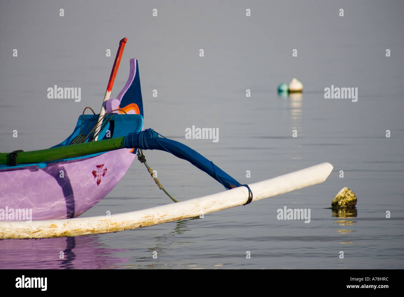 Bow of Balinese boat off Tuban beach Bali Indonesia Stock Photo - Alamy