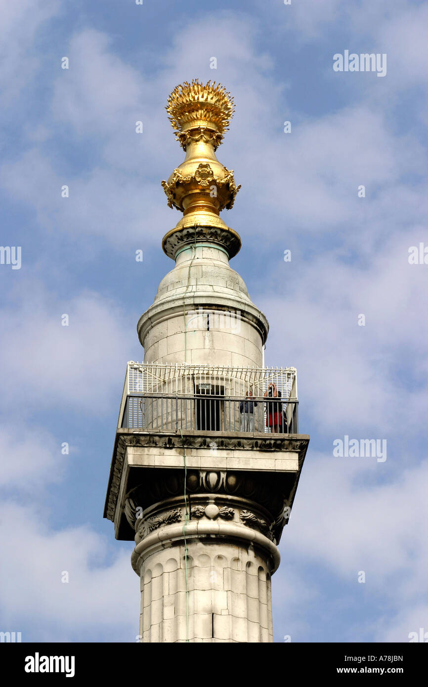 UK London City Great Fire of London Monument people on top viewing ...