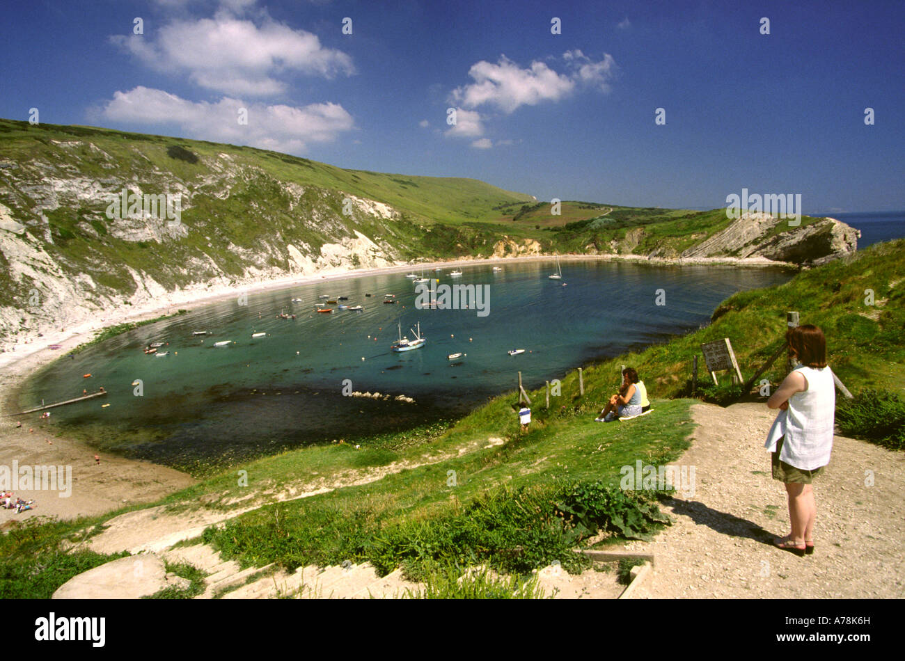 UK England Dorset visitors at Lulworth Cove Stock Photo - Alamy