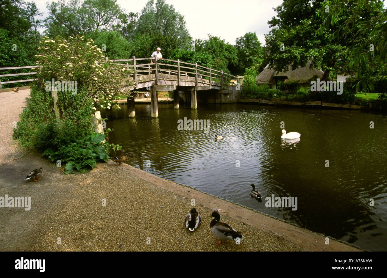 UK Essex Constable Country Flatford Mill wooden footbridge over the ...