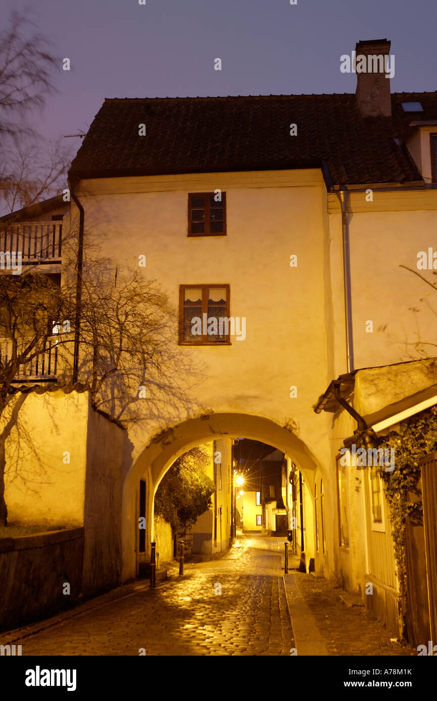 Sta. Hansgatan (St Hans Road )lit up by night Walled medieval Hanseatic ...
