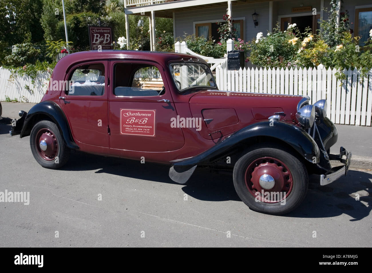 Vintage 1950s maroon Citroen Traction car outside Garthowen luxury B B ...