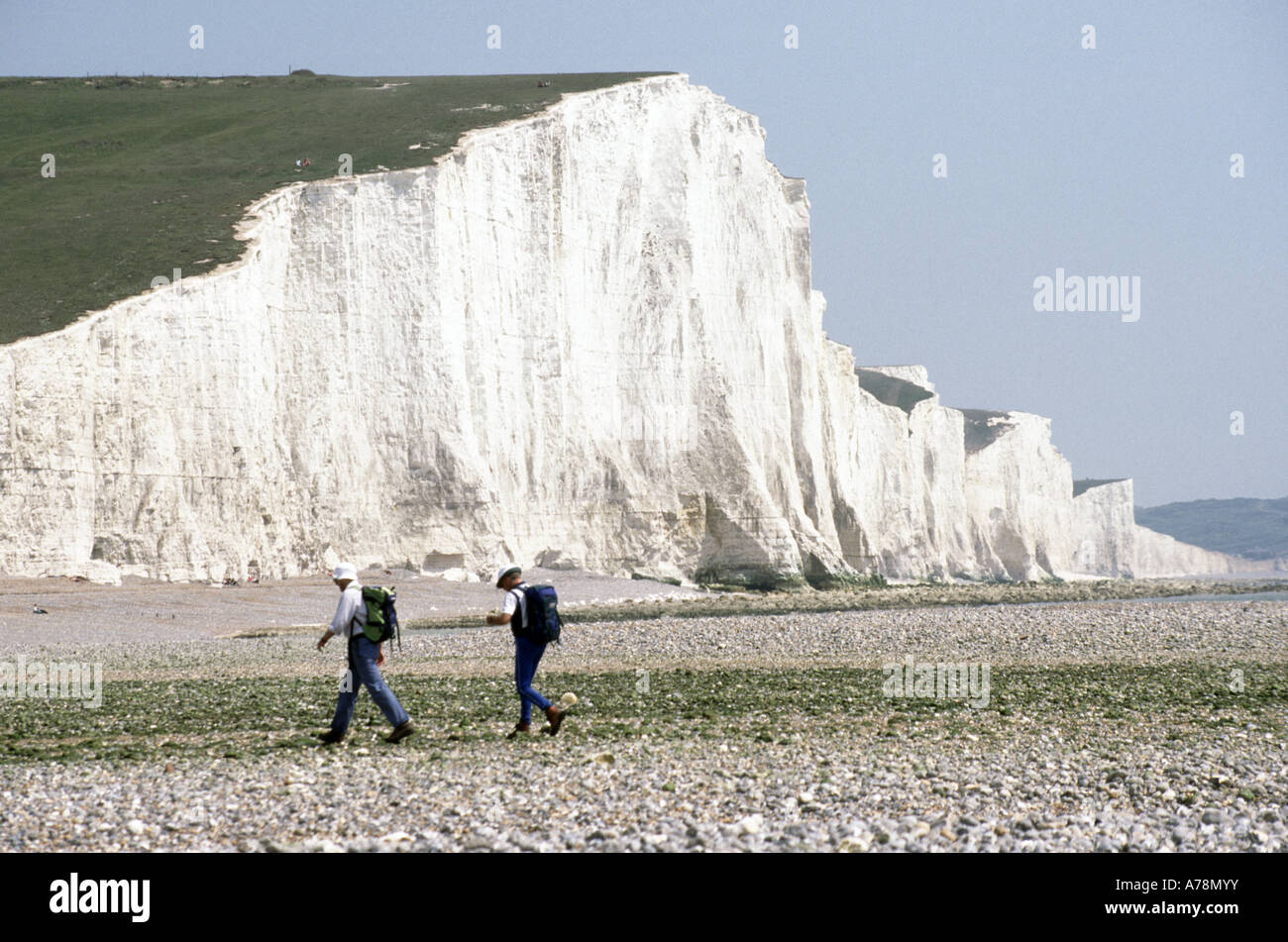 White chalk cliffs Seven Sisters landscape on English Channel coastline ...