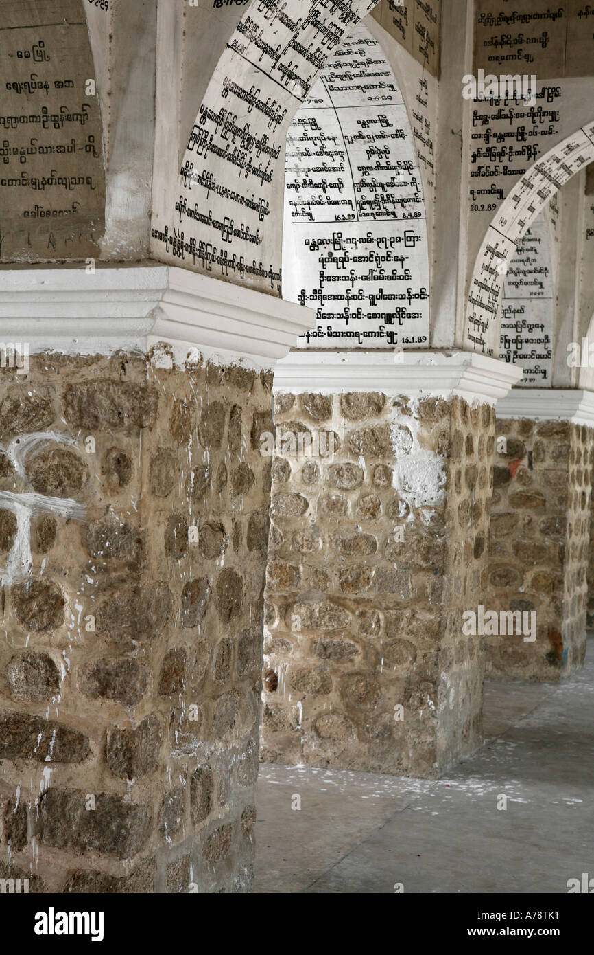 Buddhist inscriptions on the wall of the main temple at the top of ...