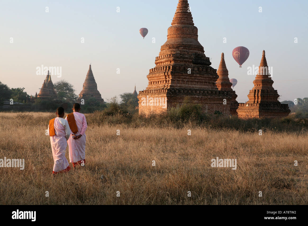 Nuns on their way to a temple in the famous and historical Bagan area ...