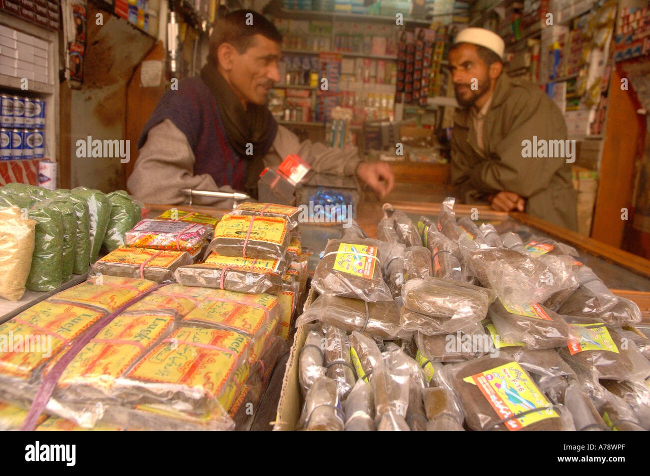 Shops selling fruit, vegetables and Naswar in Muzaffarabad, Kashmir ...