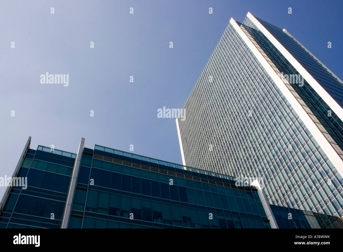 SMALL AND TALL office blocks in London Docklands Stock Photo - Alamy