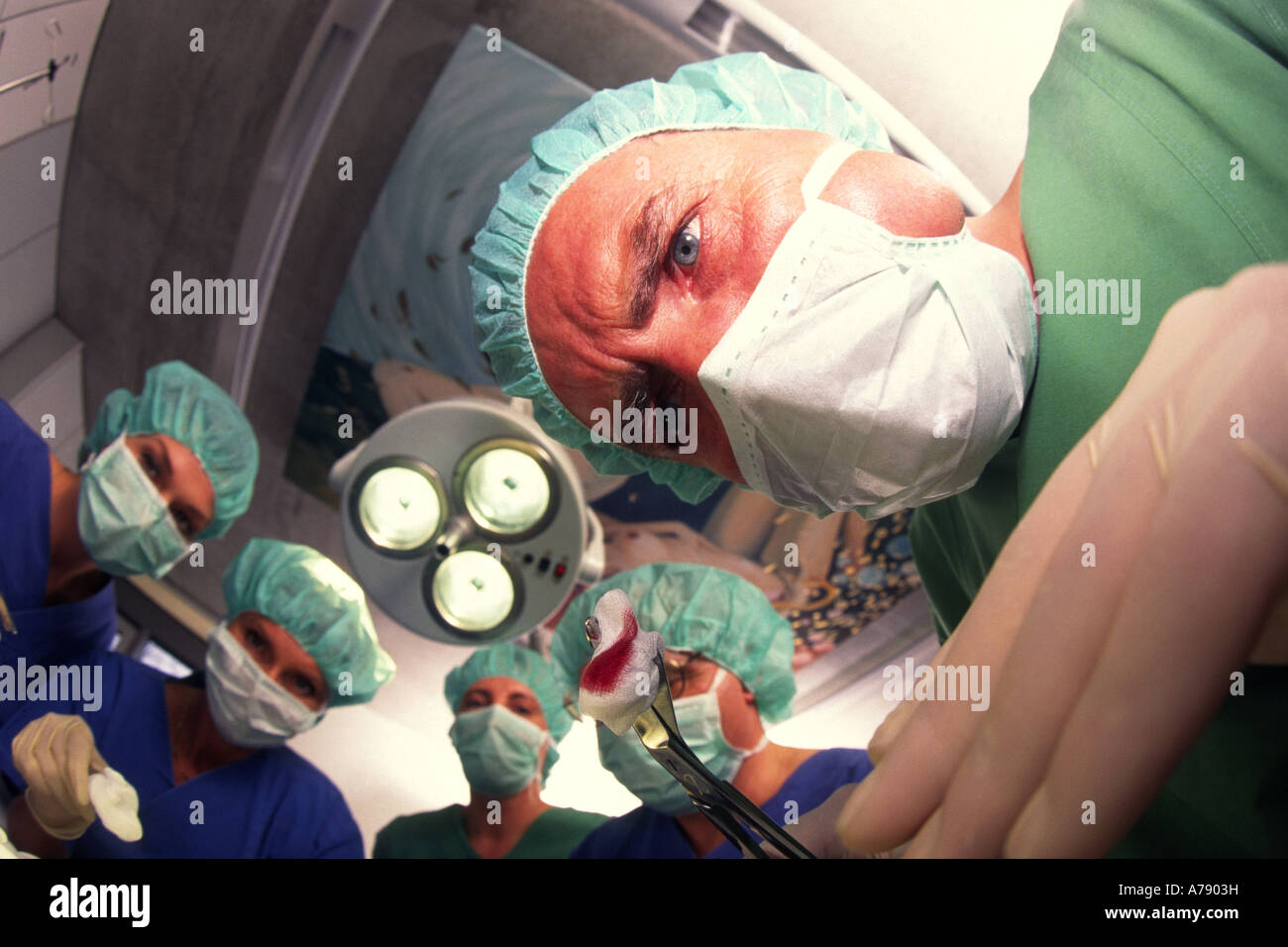 A photograph showing the patient's view of a surgical team Stock Photo ...