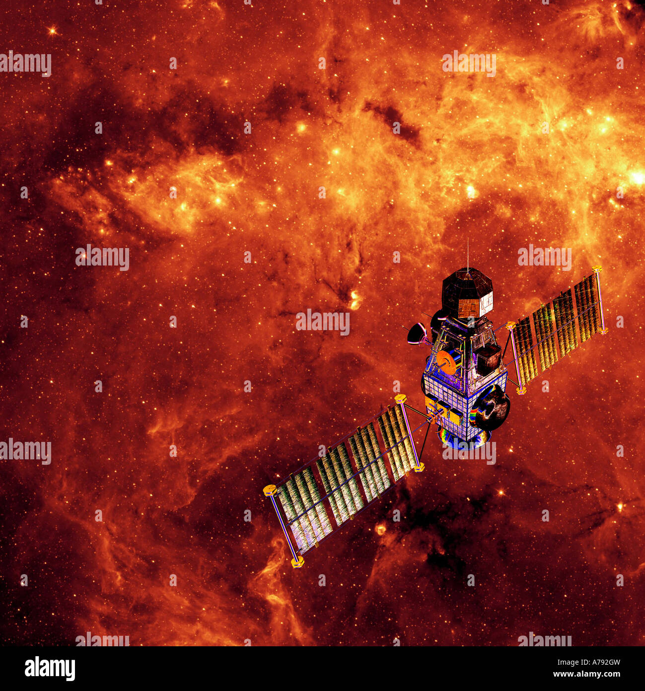 Computer generated space vehicle shown against a starry Milky Way Stock ...