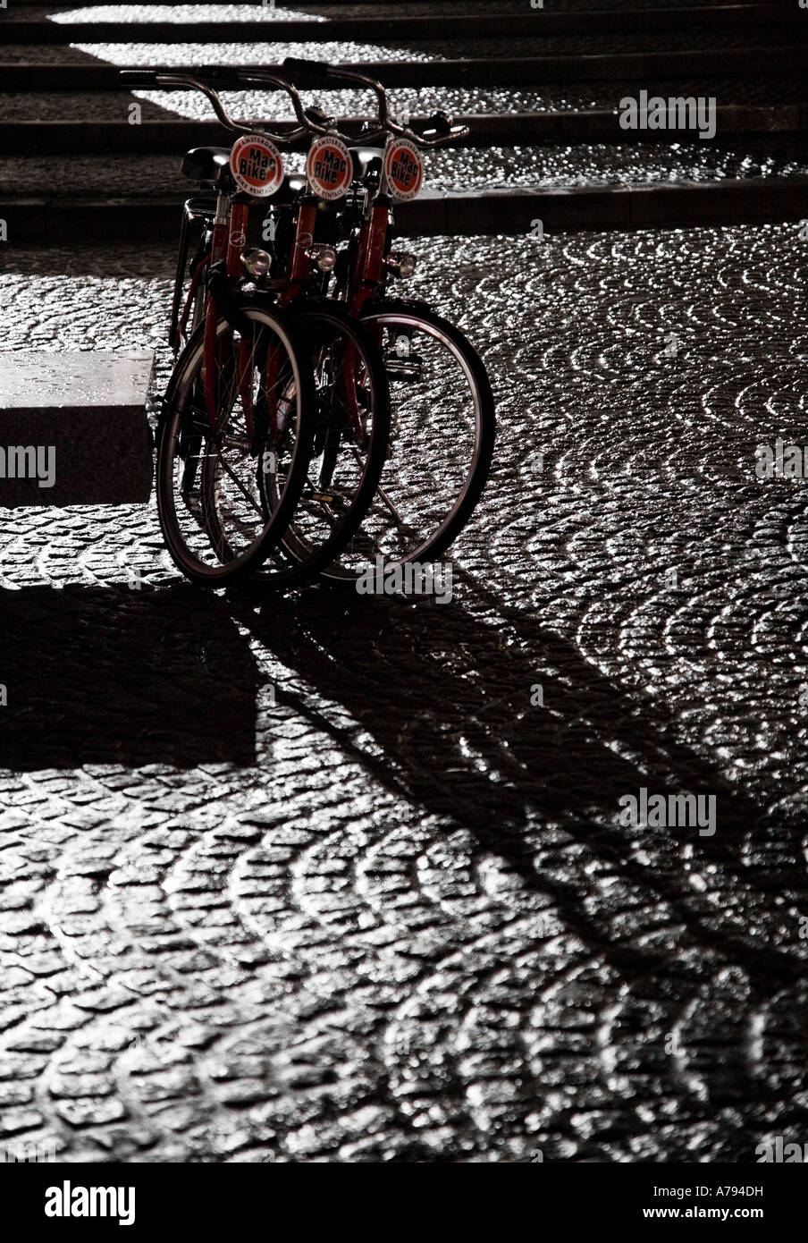 group of rental bicycles in dam square mac bike Stock Photo - Alamy