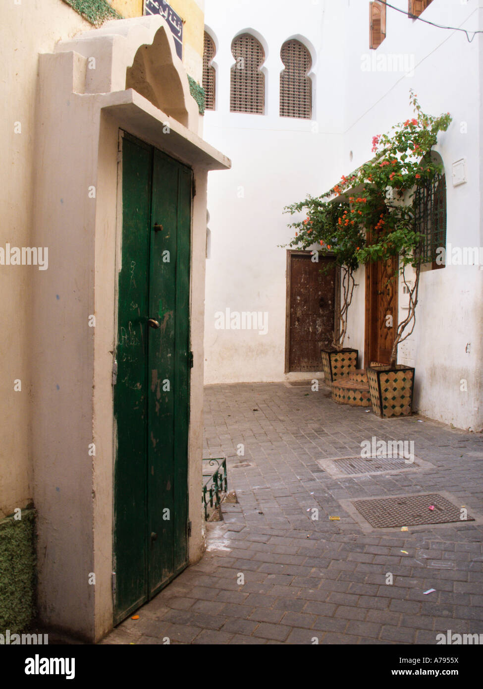 Whitewashed buildings in the Kasbah area of Tangier, Morocco Stock ...