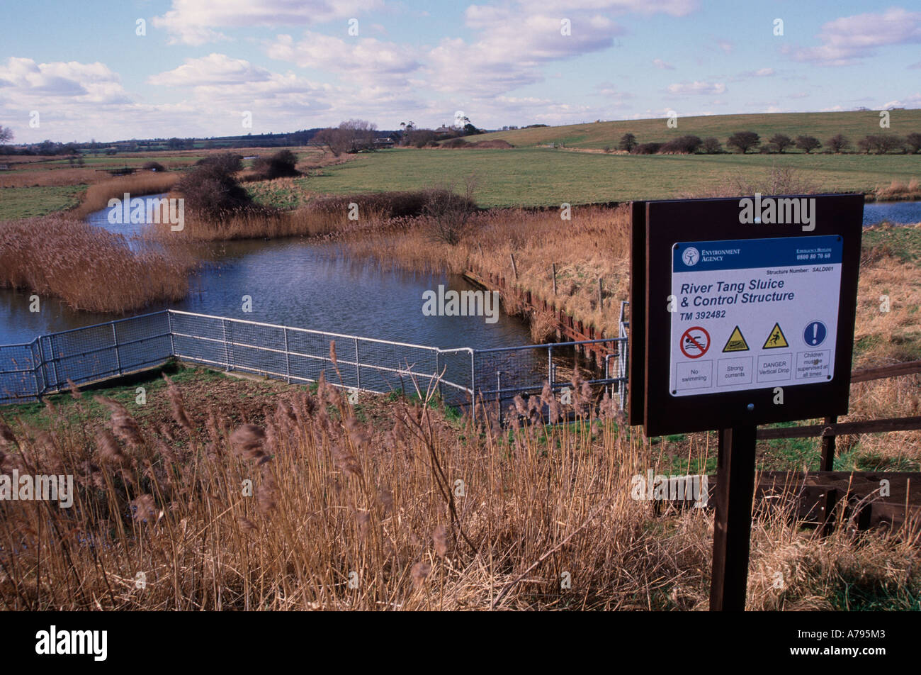 Reeds, marshes and drainage ditches Boyton River Tang sluice Suffolk ...