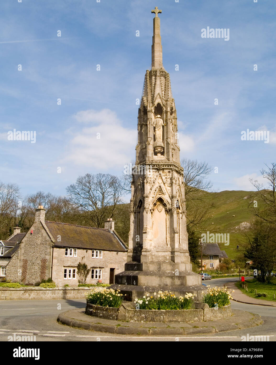 Ilam Cross, at Ilam Village in the Peak District Derbyshire UK Stock ...