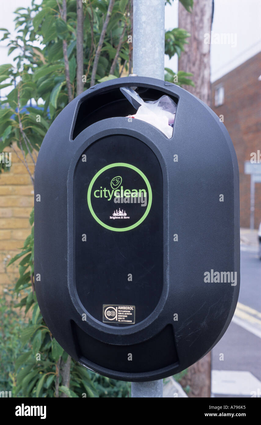 rubbish bin on a lamp post Stock Photo - Alamy