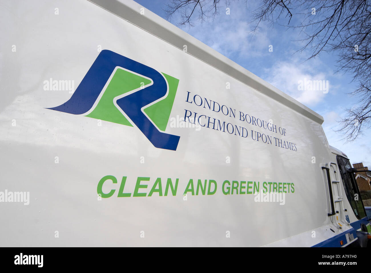 Waste rubbish or trash lorry or truck with logo of Richmond botrough ...