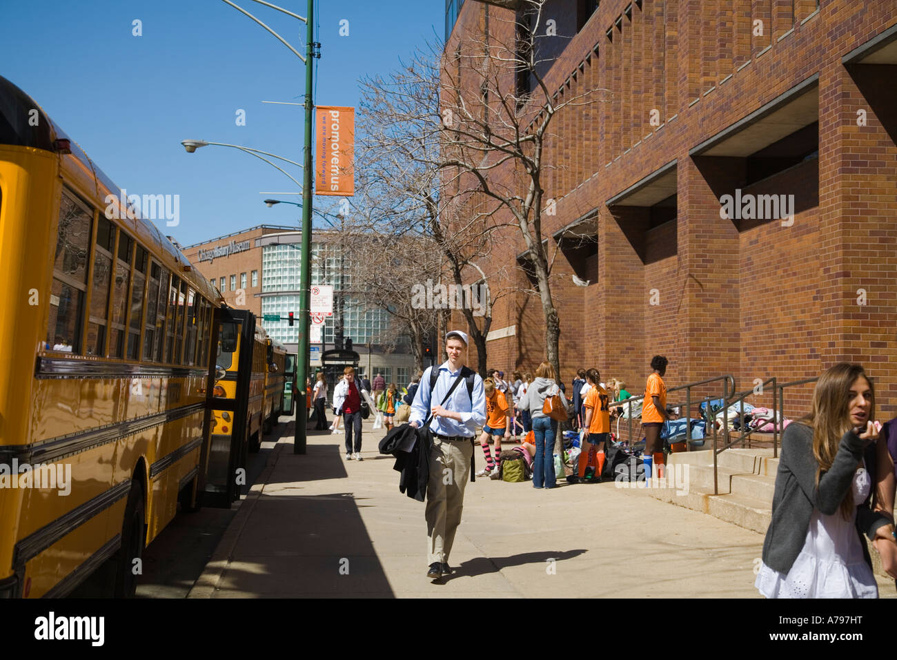 CHICAGO Illinois Students on sidewalk outside Latin High School Old ...