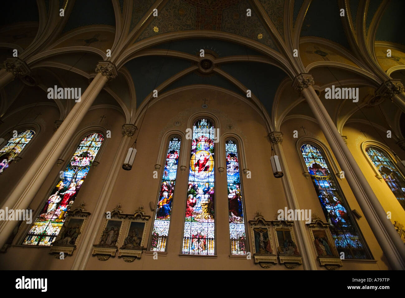 CHICAGO Illinois Stained glass windows interior of St Michaels Catholic ...