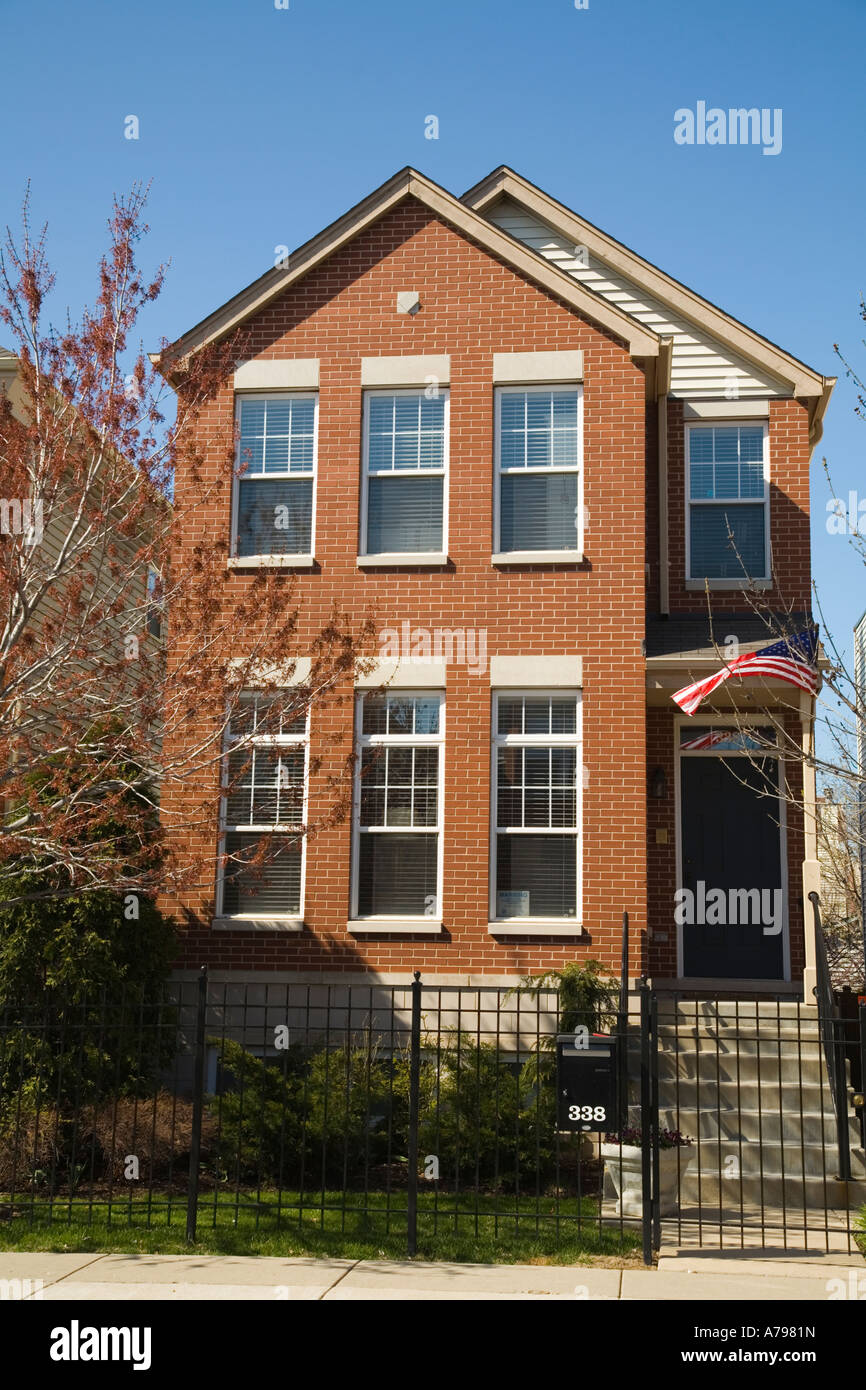 CHICAGO Illinois Single family red brick home iron gate sidewalk street ...