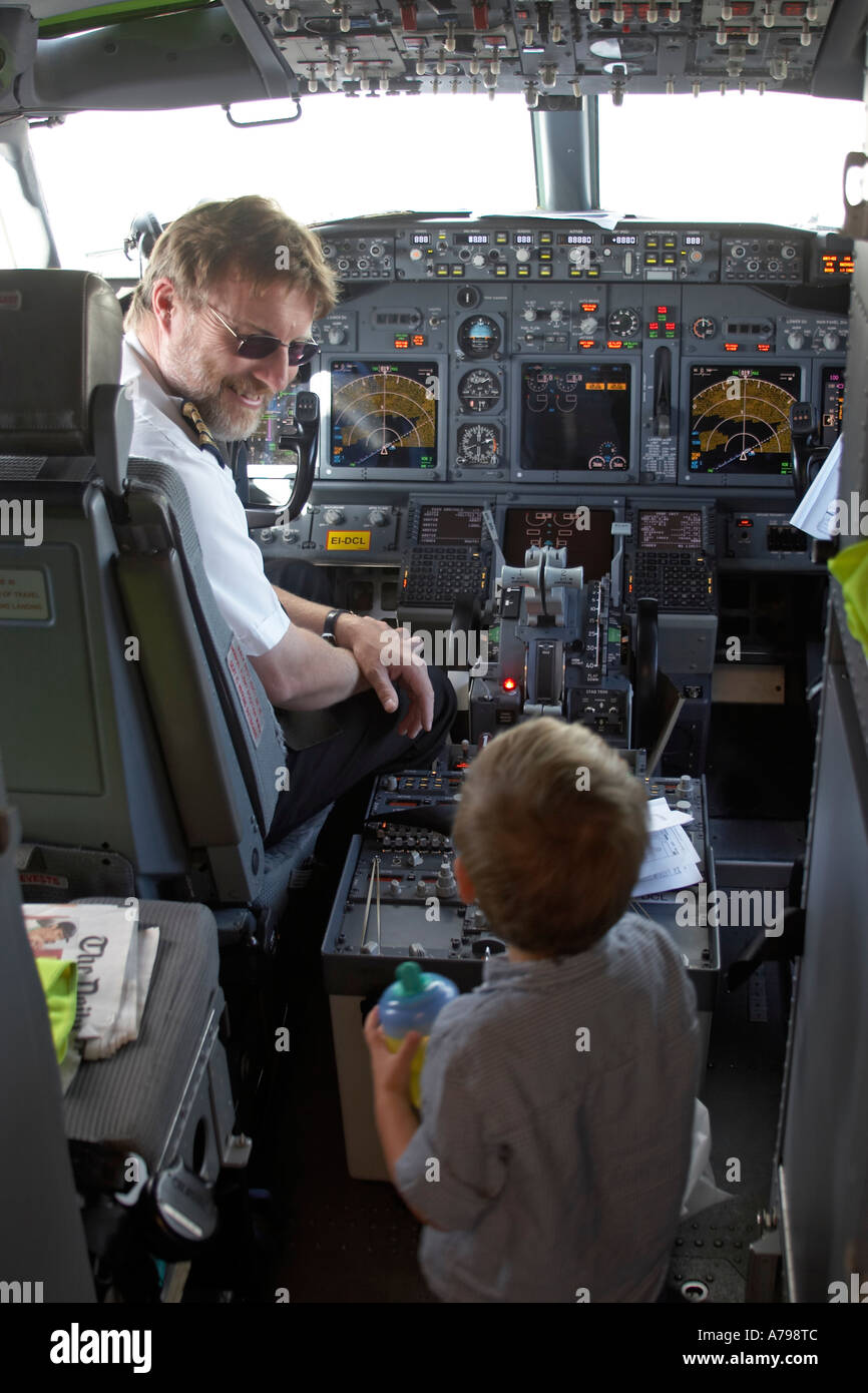 Ryanair Boeing 737 aircraft pilot captain in cockpit or flight deck ...