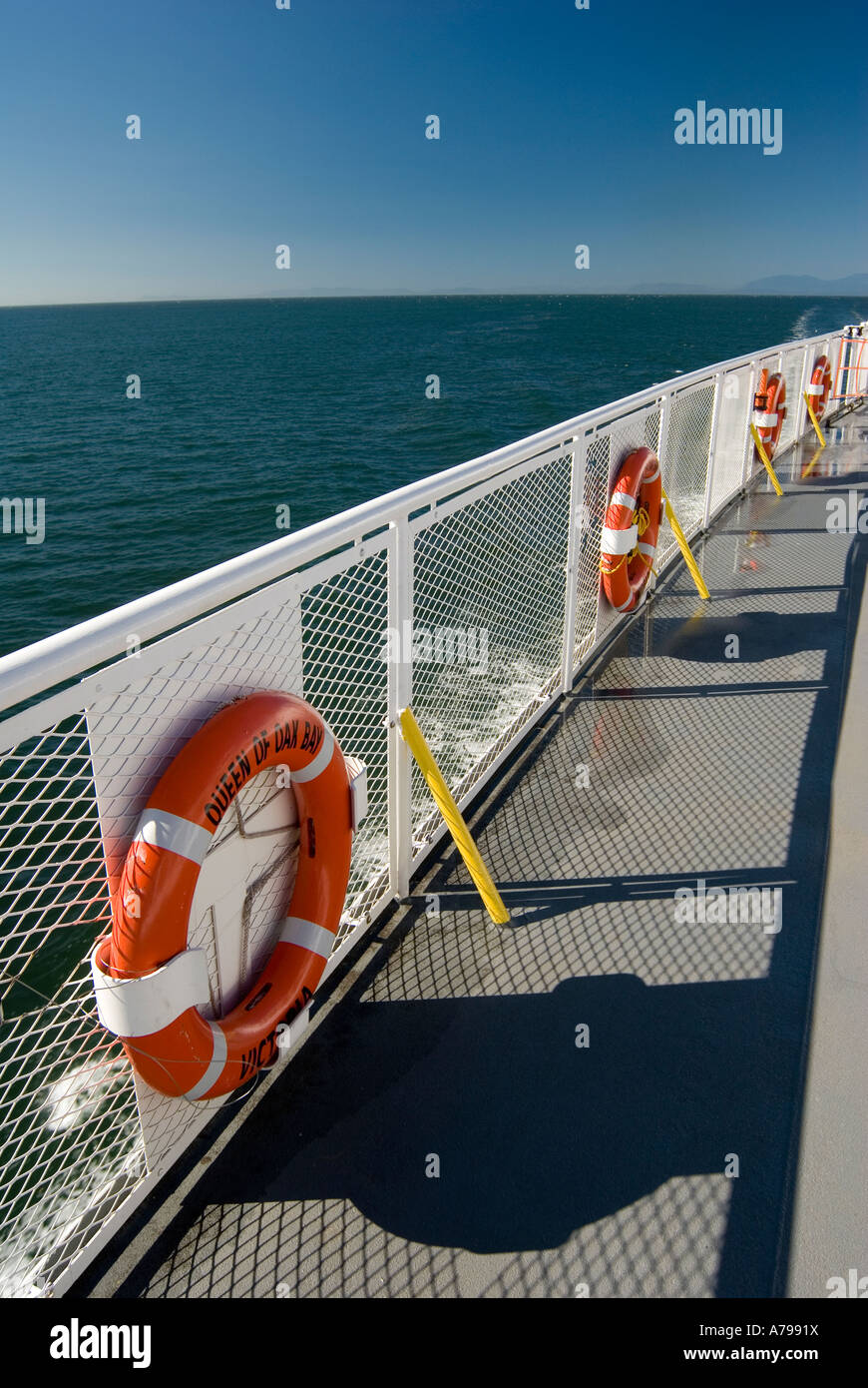 A freshly painted railing glows in the sunshine on a BC Ferry Stock ...