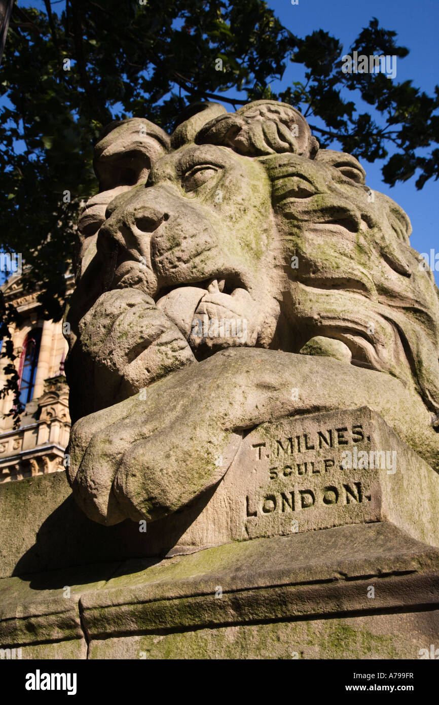 One of four Lion Sculptures near The Victoria Hall in Saltaire West ...