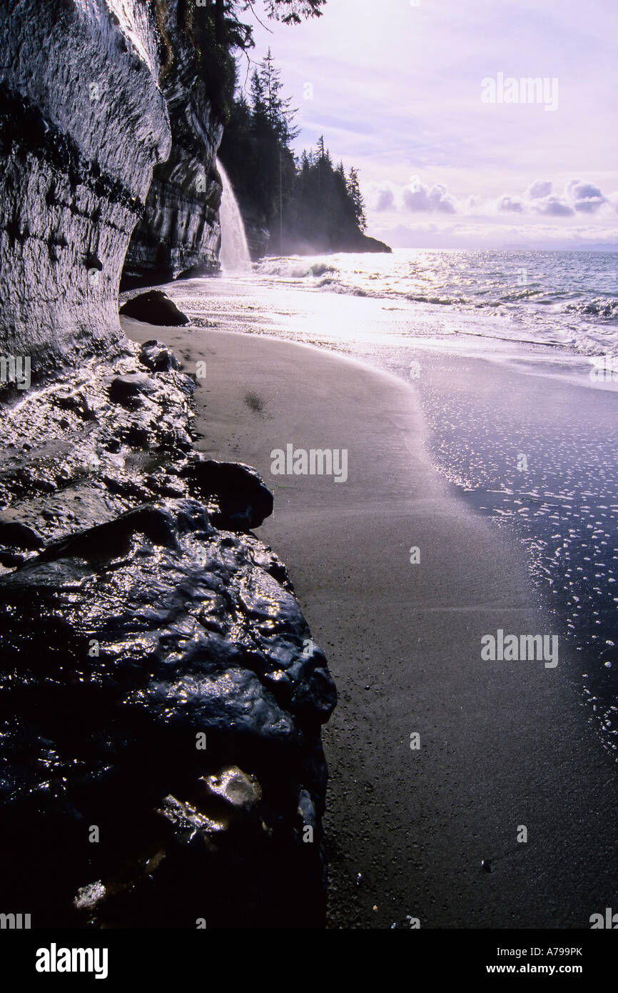 Sandstone cliffs and Waterfall at Mystic Beach near Jordan River ...