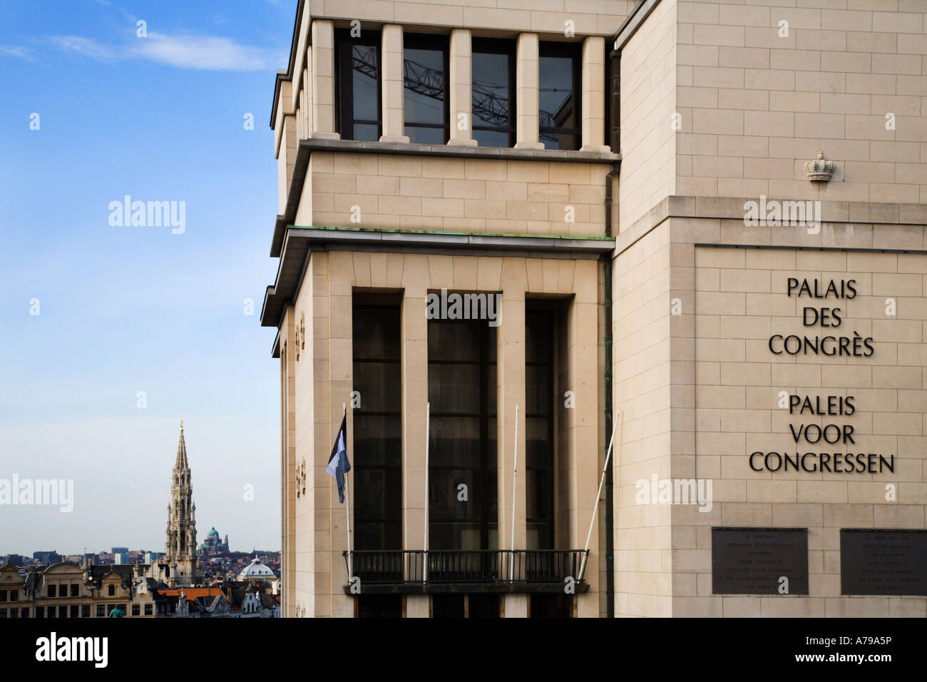The Modern Palais des Congres at Mont des Arts with the Hotel de Ville ...