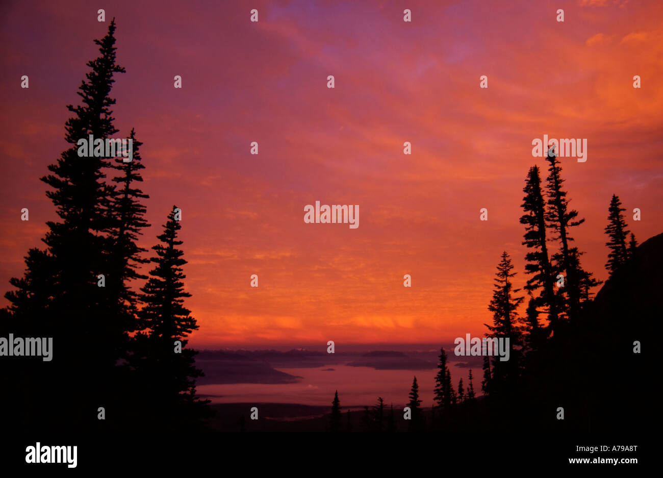 Sunrise over the Alberni Inlet from Mount Arrowsmith near Port Alberni ...