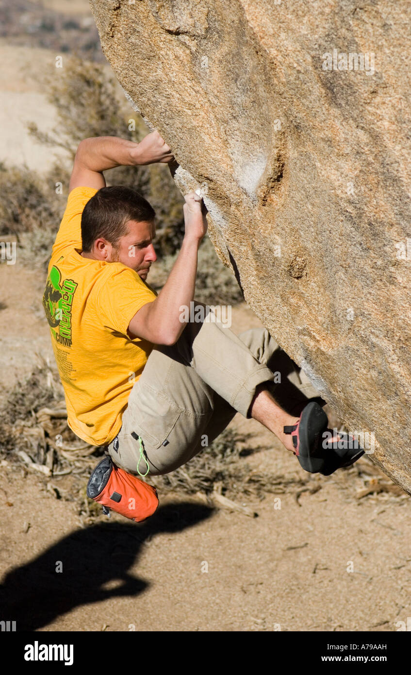 A man bouldering in the Druid Stones near Bishop California USA Stock ...