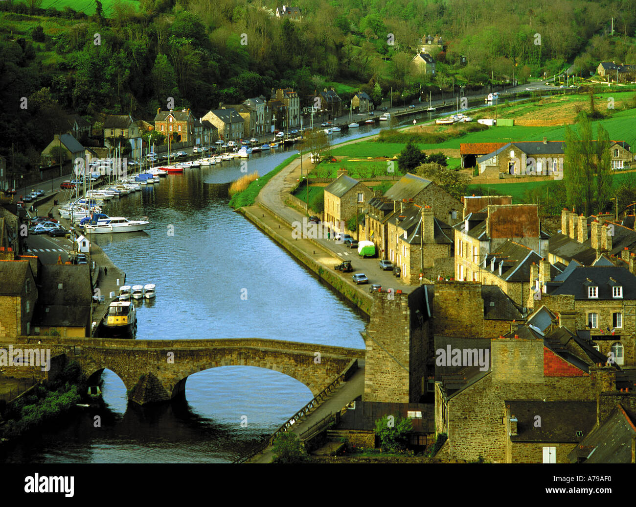 france brittany cote d'armor dinan view of river rance pont gothique ...