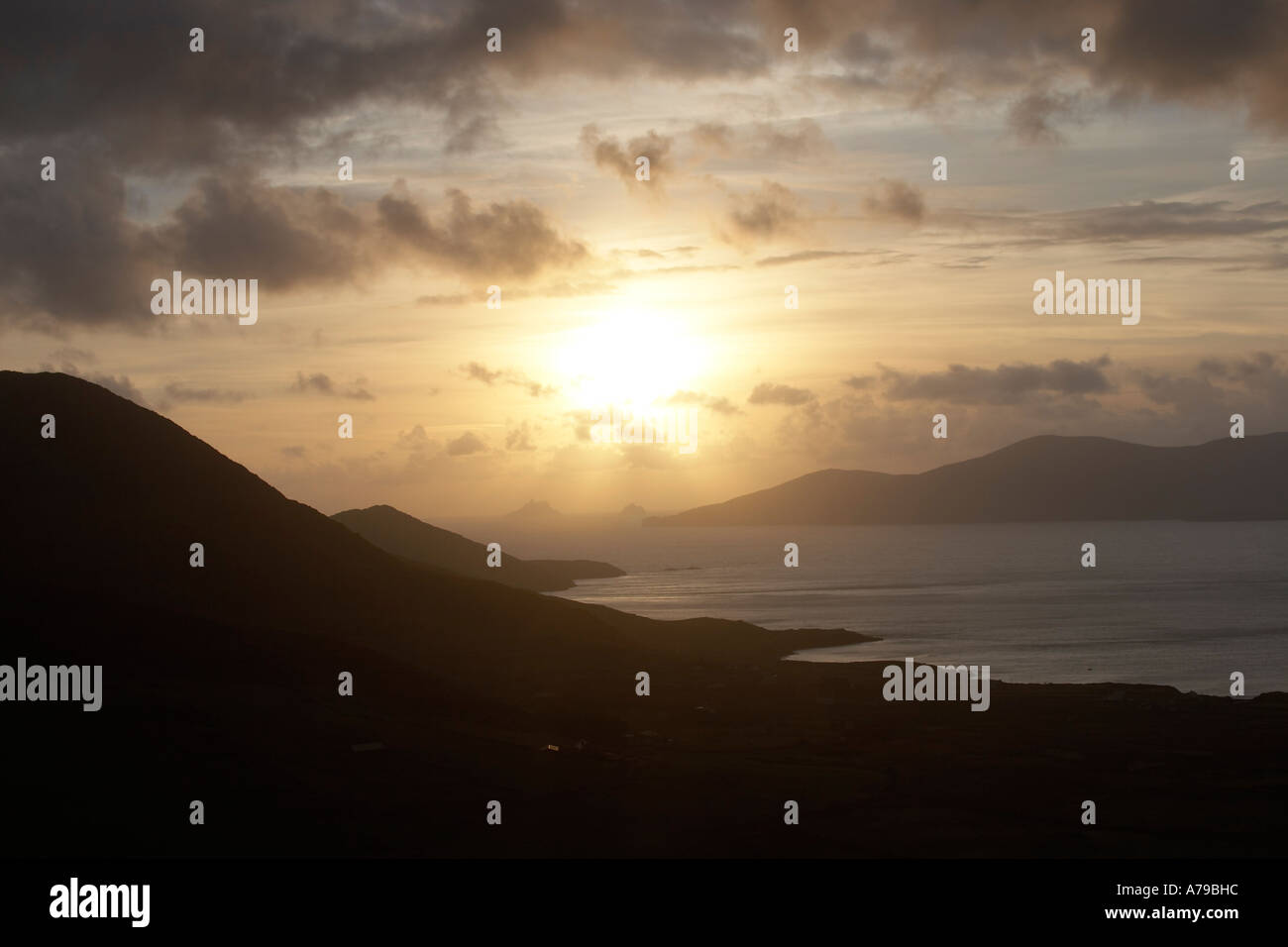 View across sea in Ballinskelligs Bay of Hog s Head and Bolus Head ...