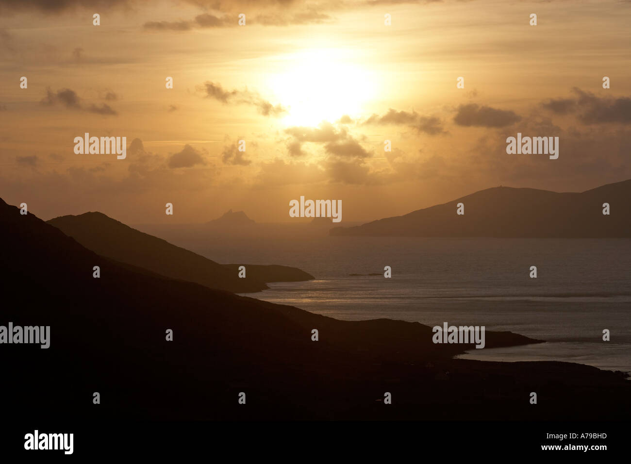 View across sea in Ballinskelligs Bay of Hog s Head and Bolus Head ...