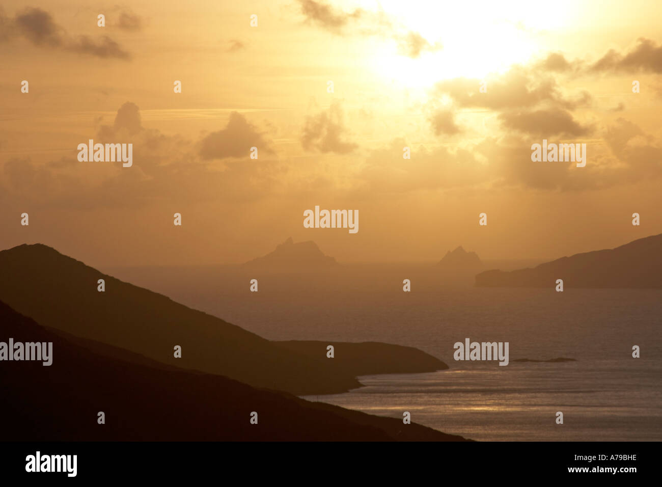 View across sea in Ballinskelligs Bay of Hog s Head and Bolus Head ...
