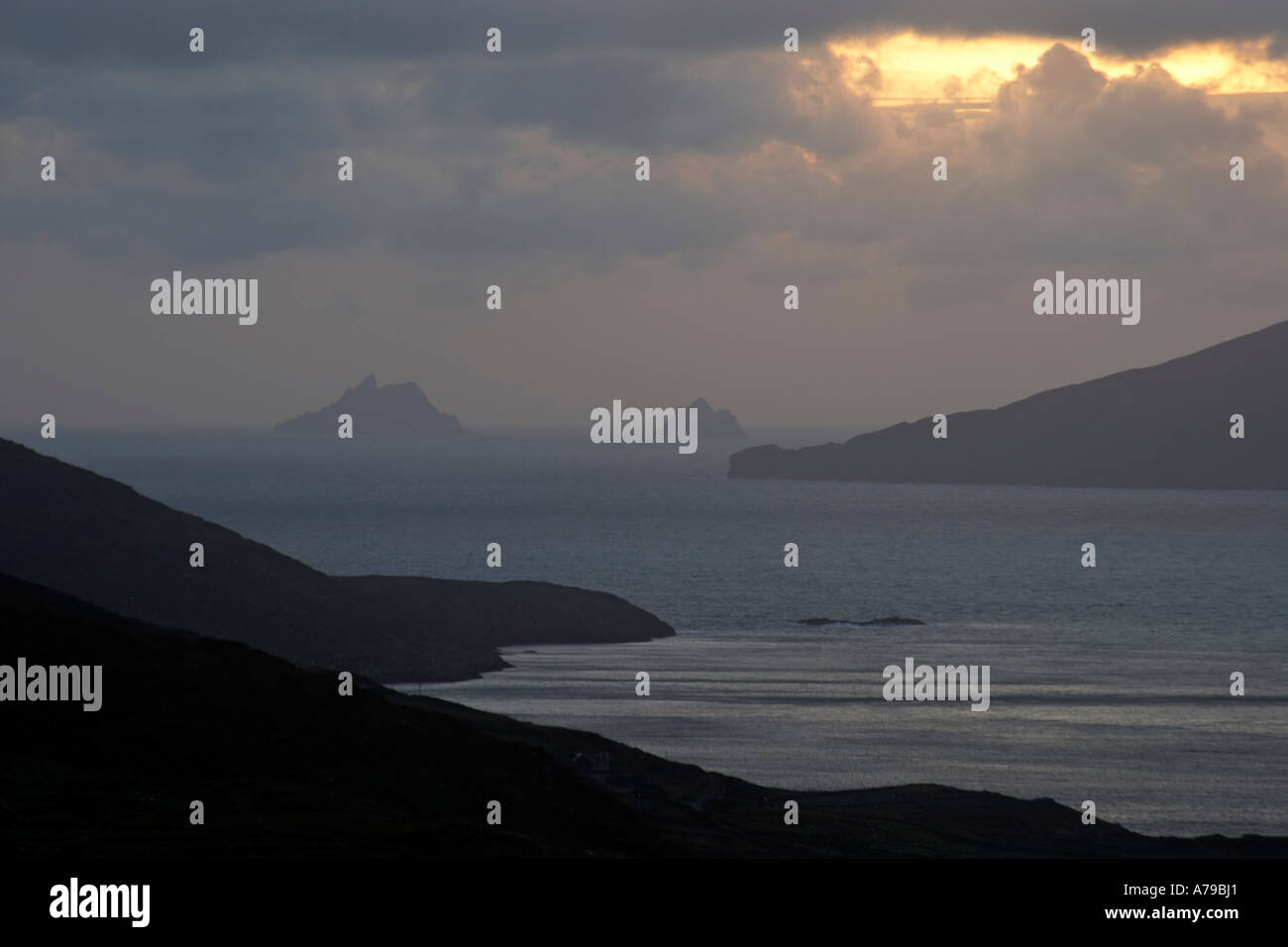 View across sea in Ballinskelligs Bay of Hog s Head and Bolus Head ...