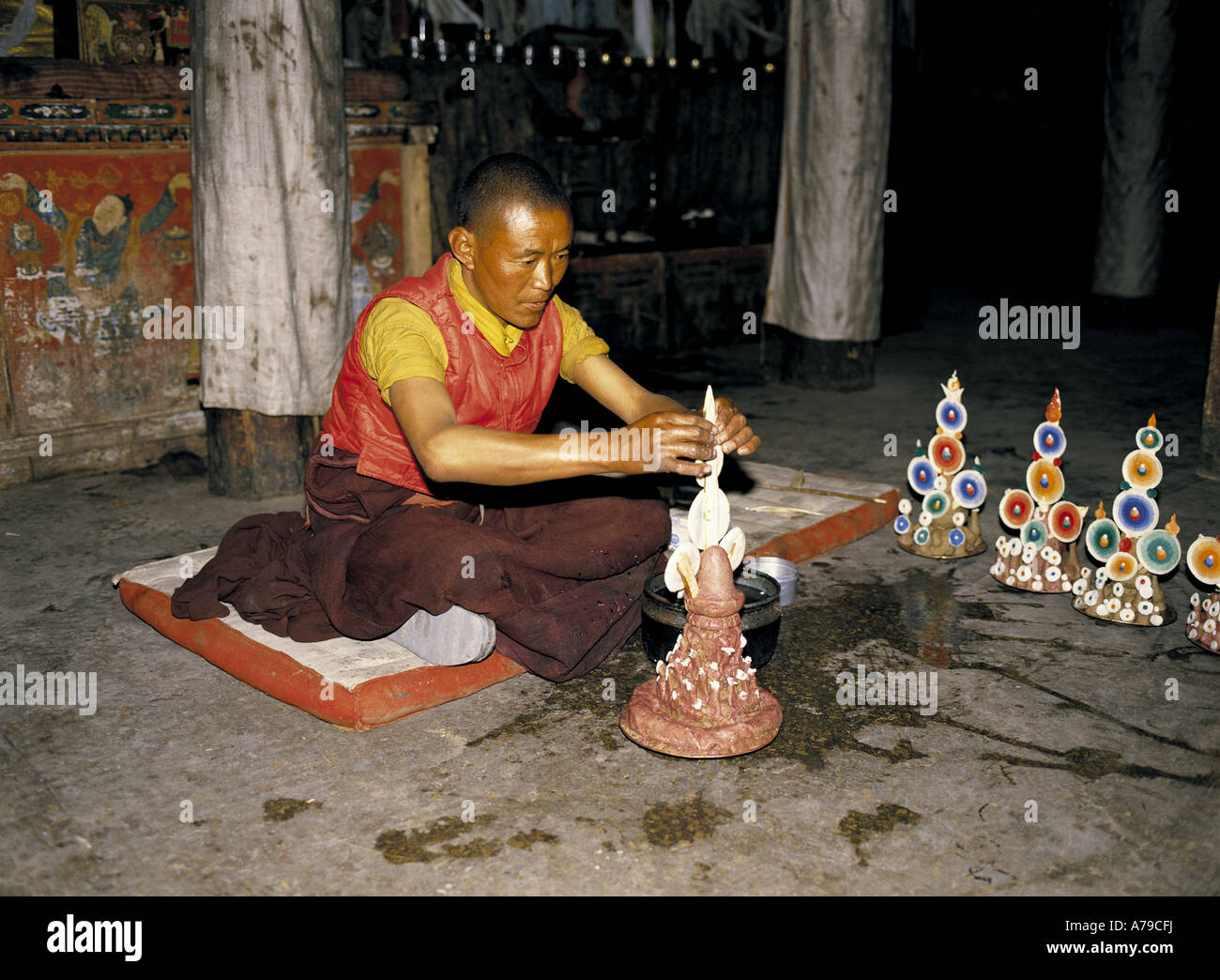 Buddhist monk making torma cakes Hemis Monastery Leh Ladakh India Stock ...