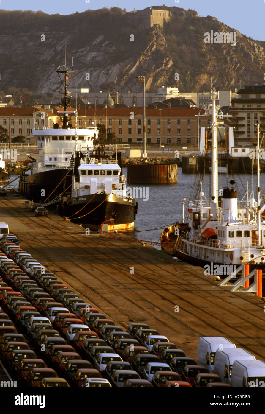 cars awaiting shipment cherbourg docks normandy france Stock Photo - Alamy