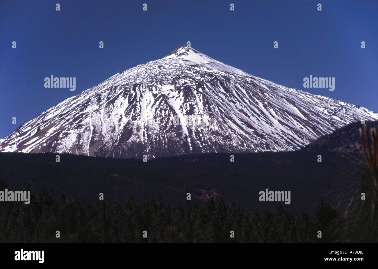 Snow capped Mount Tiede volcano Tenerife Canary Islands Spain Stock ...