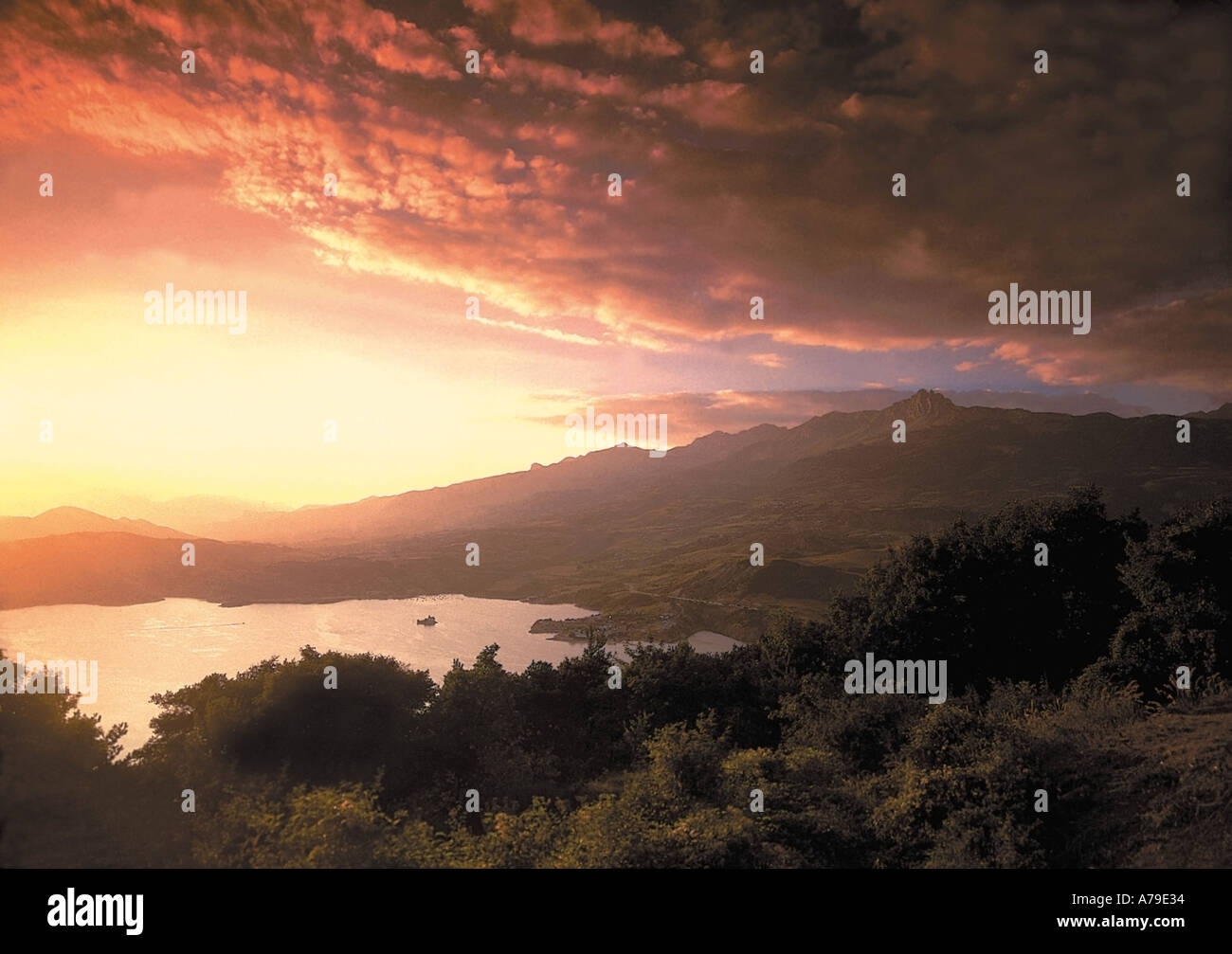 france alps haute alpes sunset over massif des ecrins and lac de serre ...