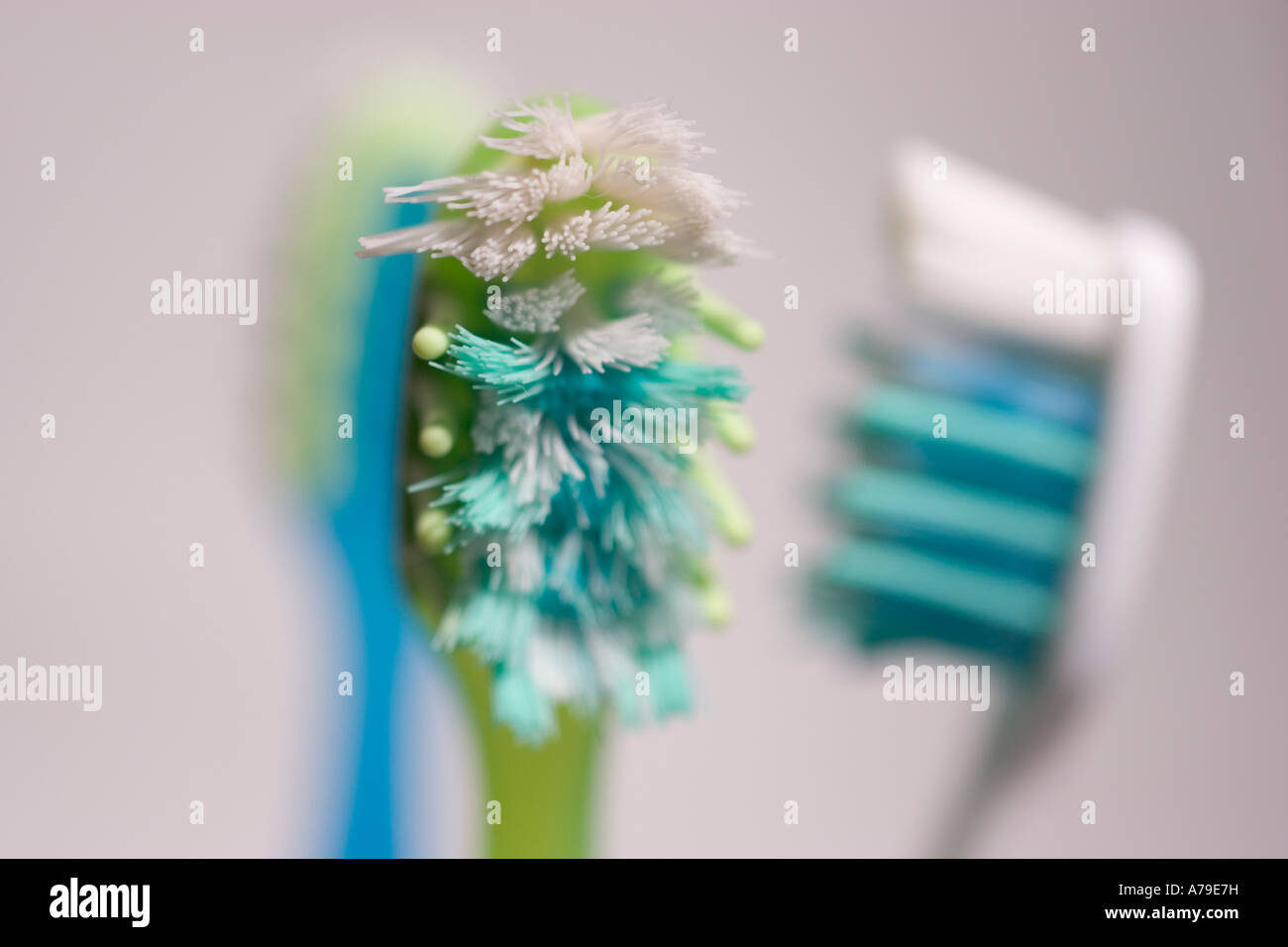 dirty badly worn toothbrushes brush worn Stock Photo - Alamy