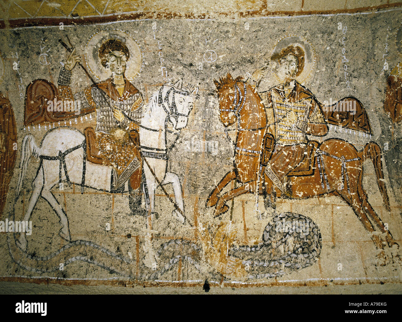 Wall fresco in underground St. George Church Goreme Cappadocia Turkey ...