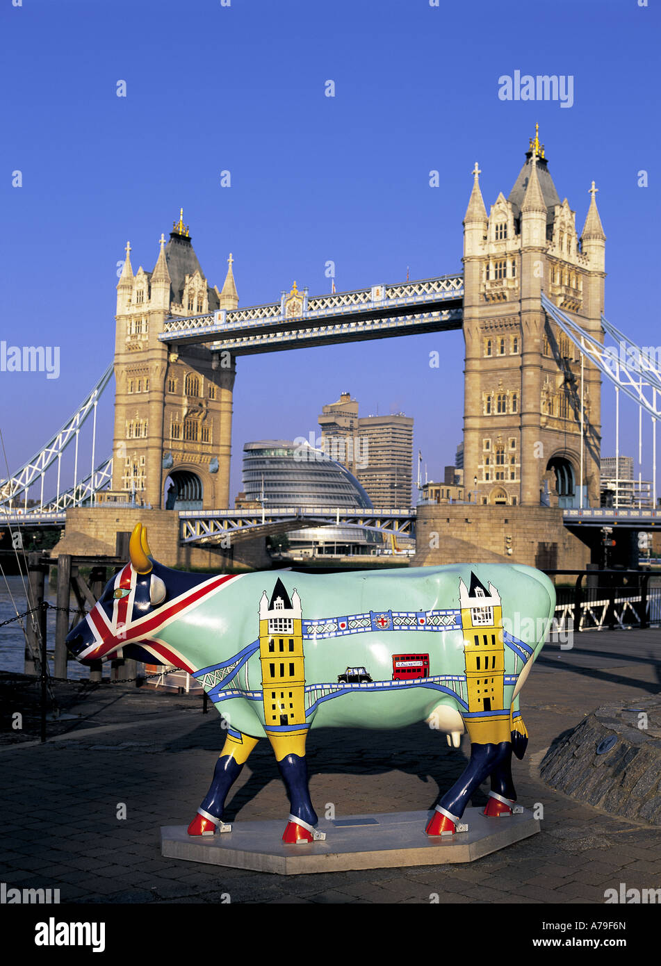 Cow sculpture and Tower Bridge London England Stock Photo - Alamy