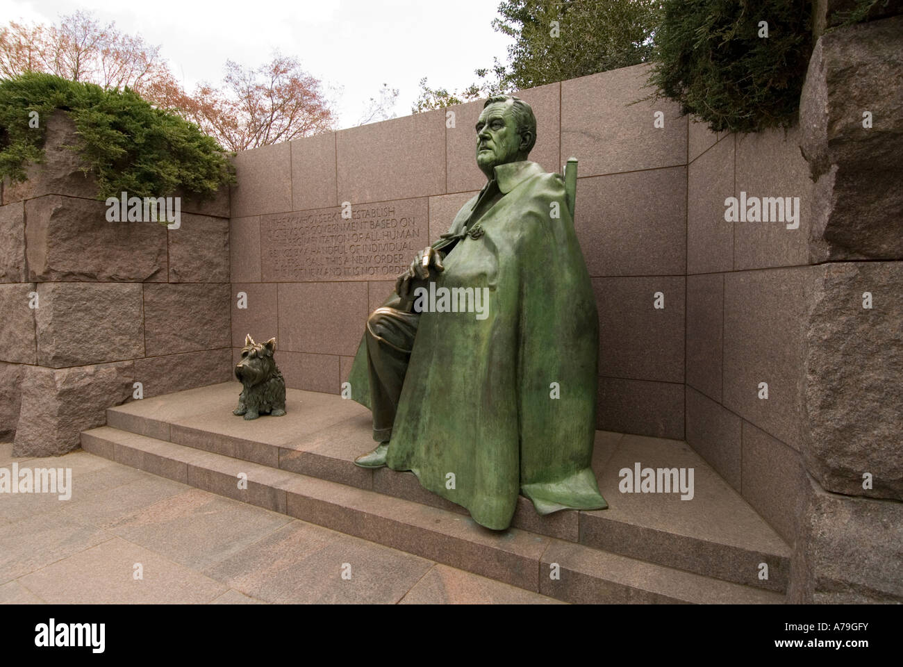 Washington DC The FDR Franklin Delano Roosevelt Memorial statue of FDR and his dog Fala Stock ...