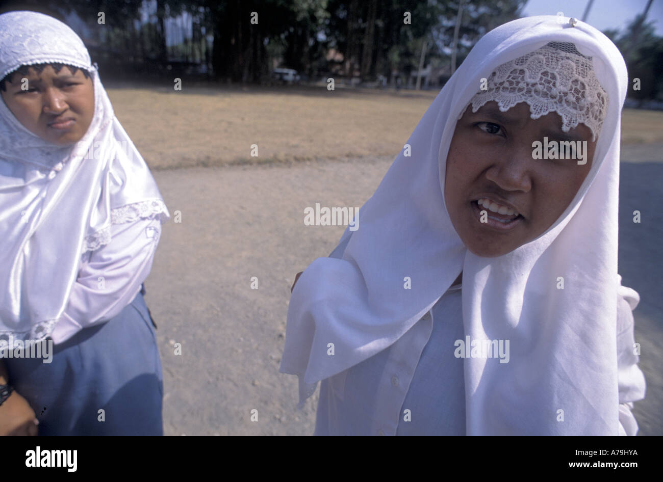 Polite muslim schoolgirls near Yogyakarta Java Indonesia No MR Stock ...