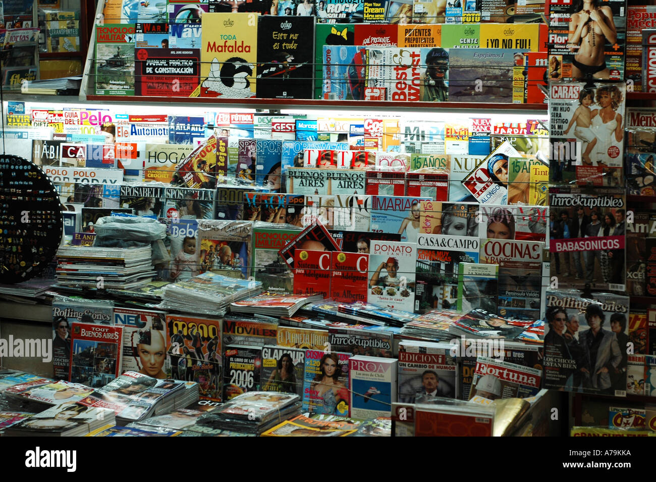 Street kiosk in Florida street Recoleta Buenos Aires at night showing a ...