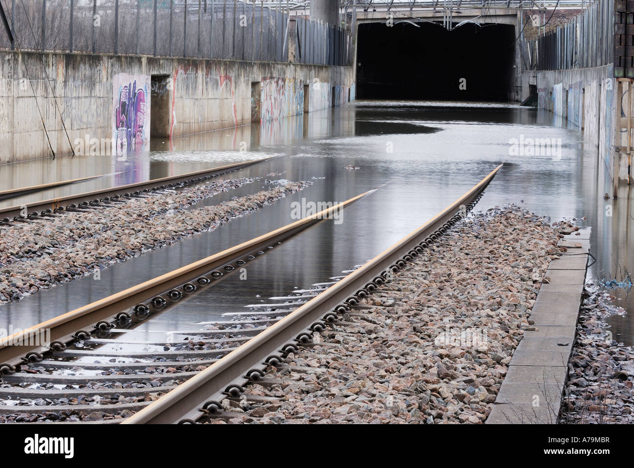 Flooded railway tracks Stock Photo - Alamy