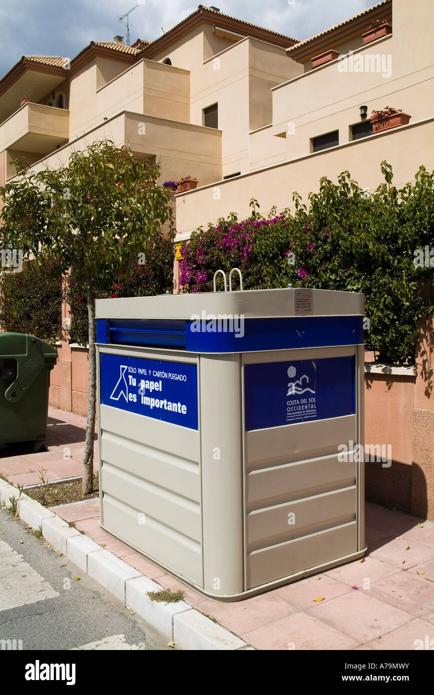 dh PUERTO BANUS SPAIN Waste bin paper garbage collection point outside ...