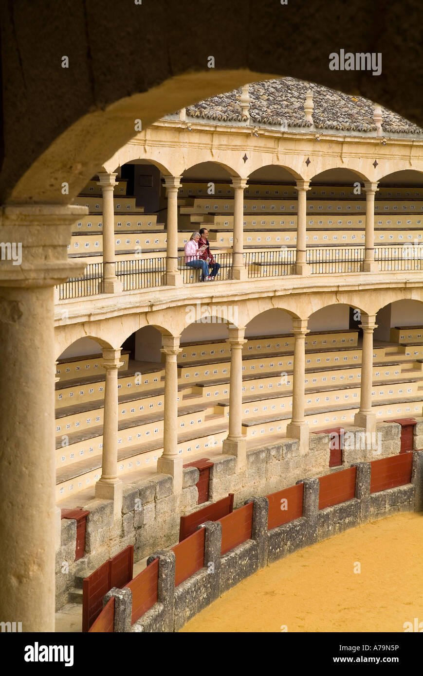 dh Bullring arena gallery RONDA SPAIN Tourist spectators sitting inside ...
