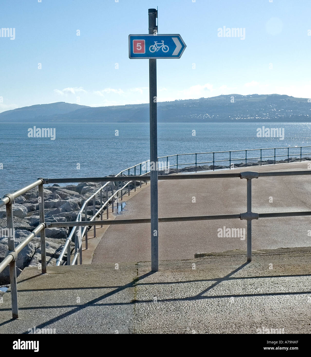 Cycle path sign,Colwyn Bay promenade Stock Photo - Alamy