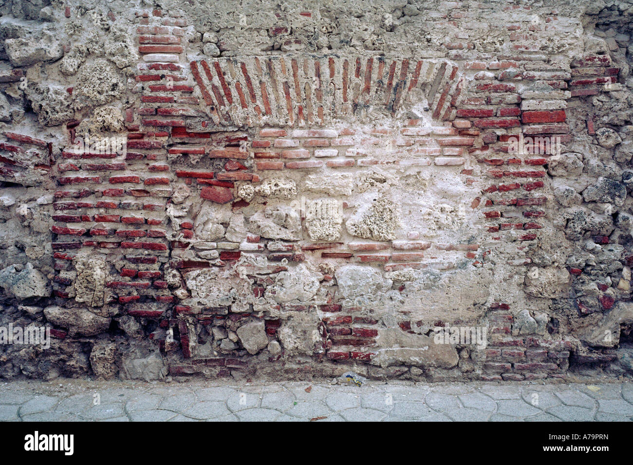 Detail of the colonial wall built by slaves around Old Town Cartagena ...