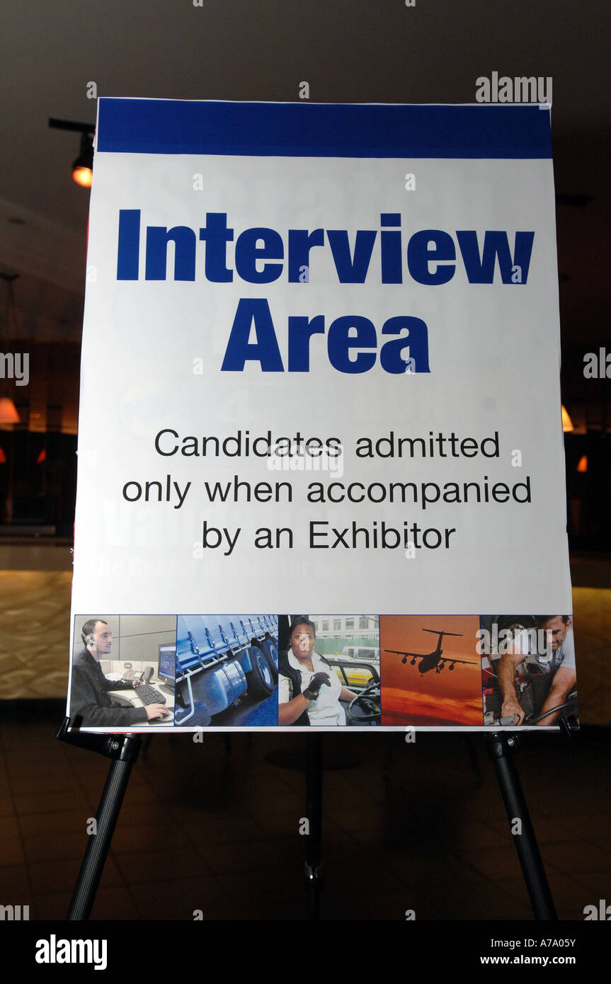 Interview sign at job fair Stock Photo - Alamy